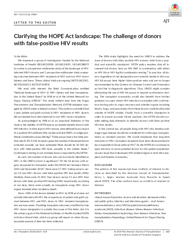 (PDF) Clarifying the HOPE Act landscape: The challenge of donors with ...