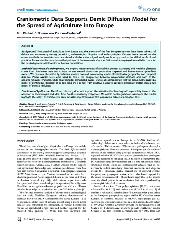 (PDF) Craniometric Data Supports Demic Diffusion Model for the Spread ...