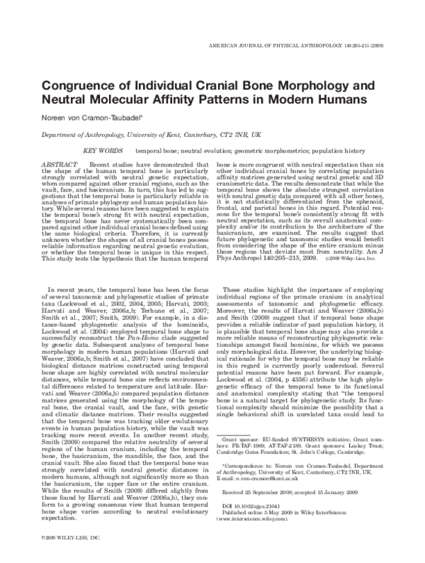 (PDF) Congruence of individual cranial bone morphology and neutral ...