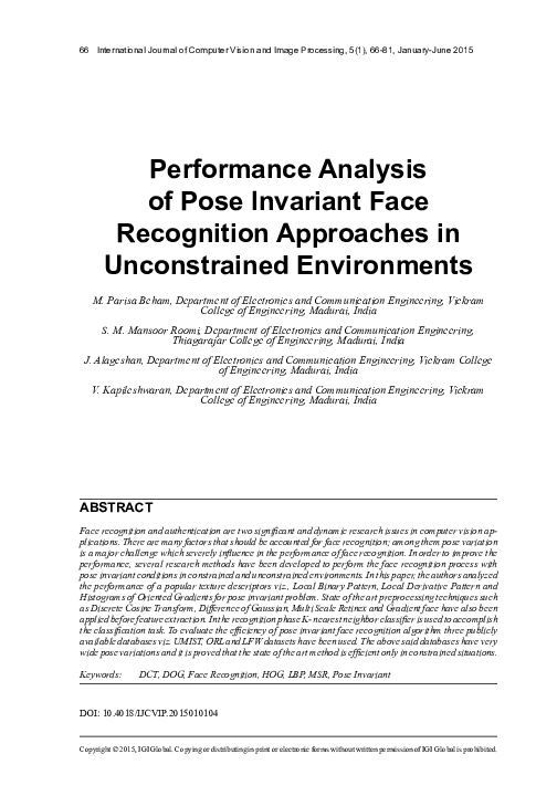 Pdf Performance Analysis Of Pose Invariant Face Recognition Approaches In Unconstrained