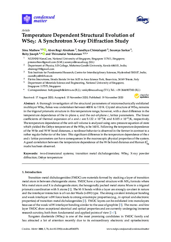 (PDF) Temperature Dependent Structural Evolution of WSe2: A Synchrotron ...