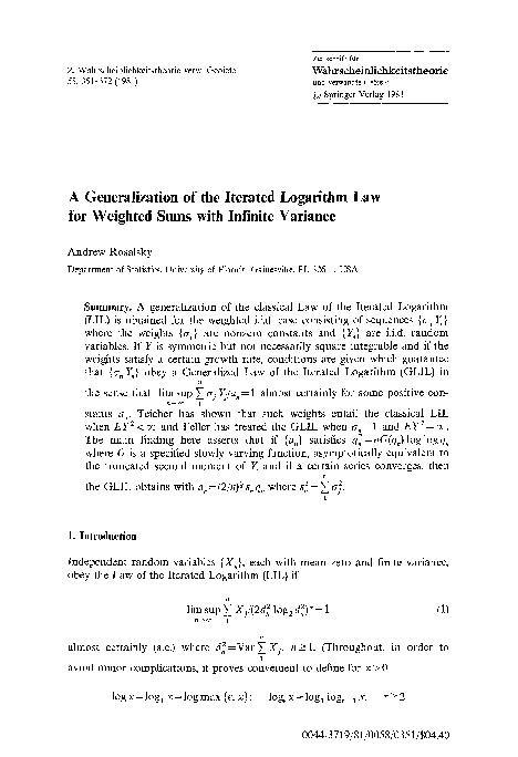 (PDF) A generalization of the Iterated Logarithm Law for weighted sums ...