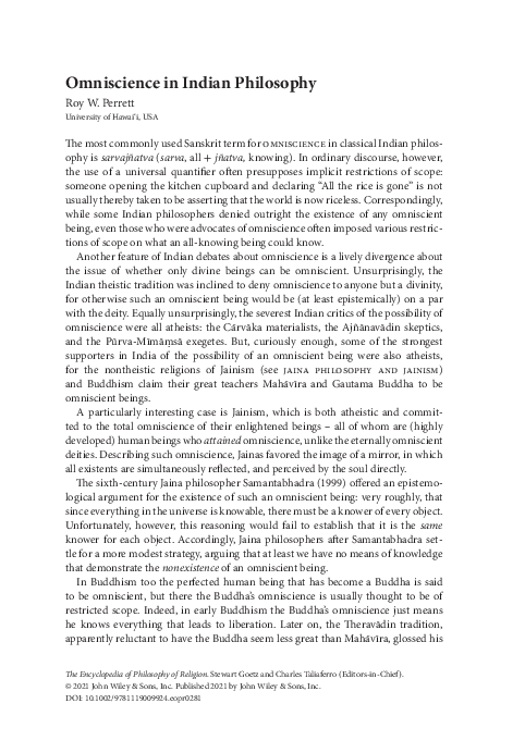 (PDF) Omniscience in Indian Philosophy