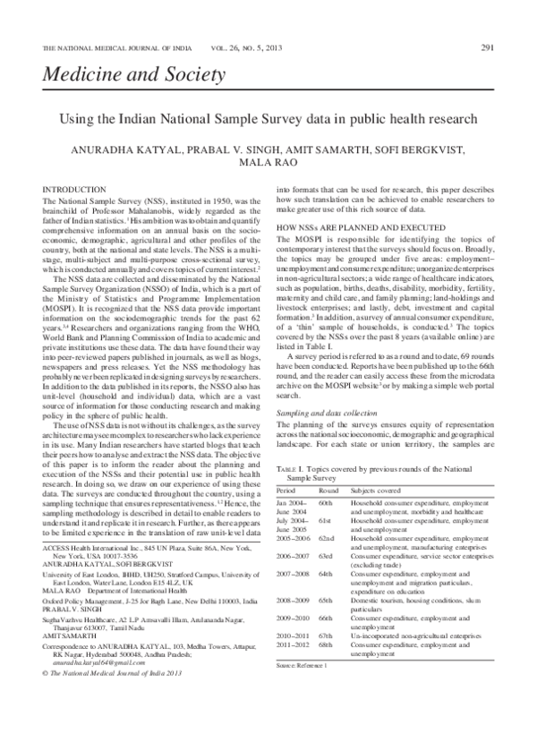 (PDF) Using the Indian National Sample Survey data in public health ...