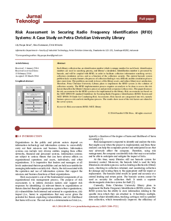(PDF) Risk Assessment in Securing Radio Frequency Identification (RFID ...