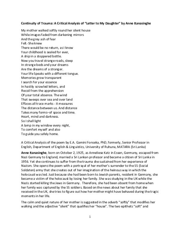 (PDF) Continuity of Trauma: A Critical Analysis of “Letter to My ...