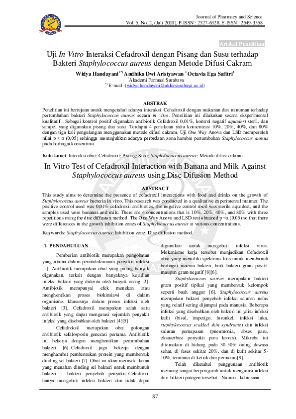 (PDF) Uji In Vitro Interaksi Cefadroxil dengan Pisang dan Susu terhadap ...