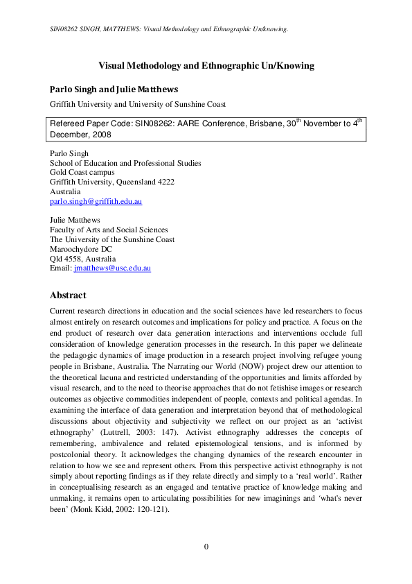 (PDF) Visual Methodology and Ethnographic Un/Knowing