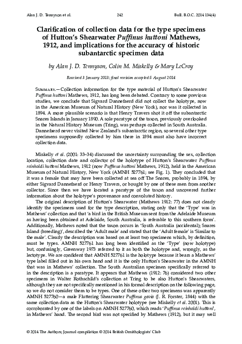 (PDF) Clarification of collection data for the type specimens of Hutton ...