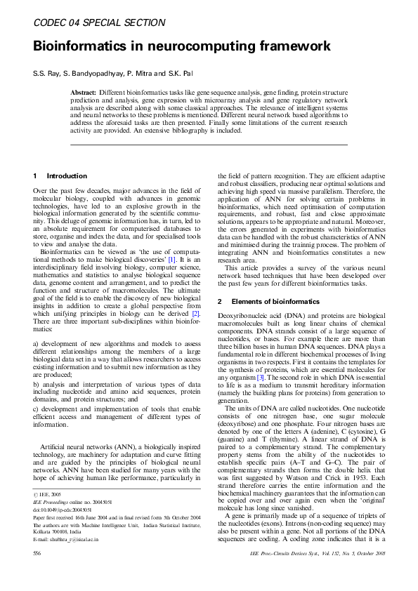 (PDF) Bioinformatics in neurocomputing framework