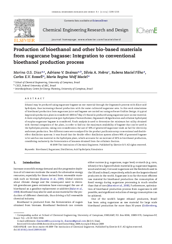 (PDF) Bioethanol Production from Sugarcane Bagasse