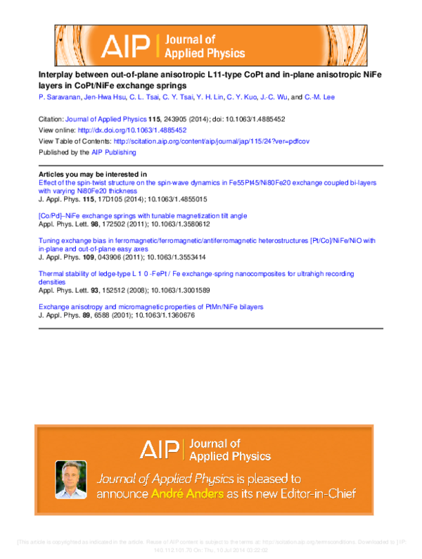 (PDF) Interplay between out-of-plane anisotropic L11-type CoPt and in ...