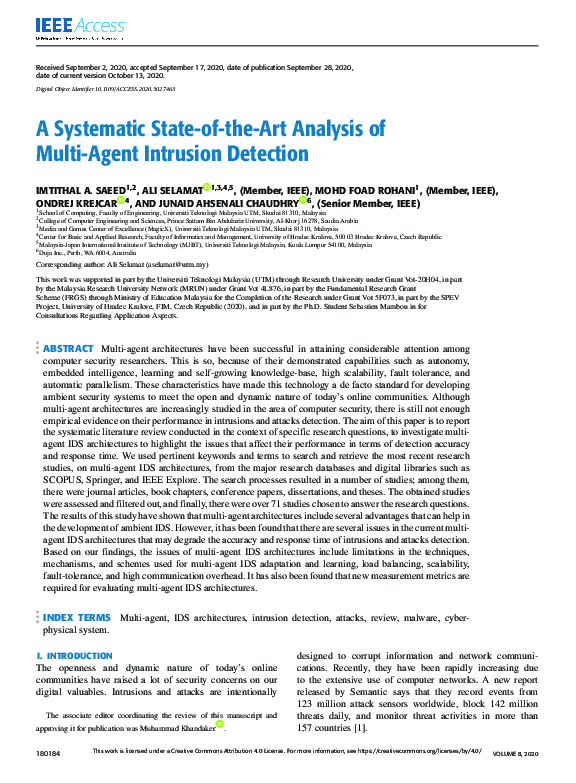 (PDF) A Systematic State-of-the-Art Analysis of Multi-Agent Intrusion Detection