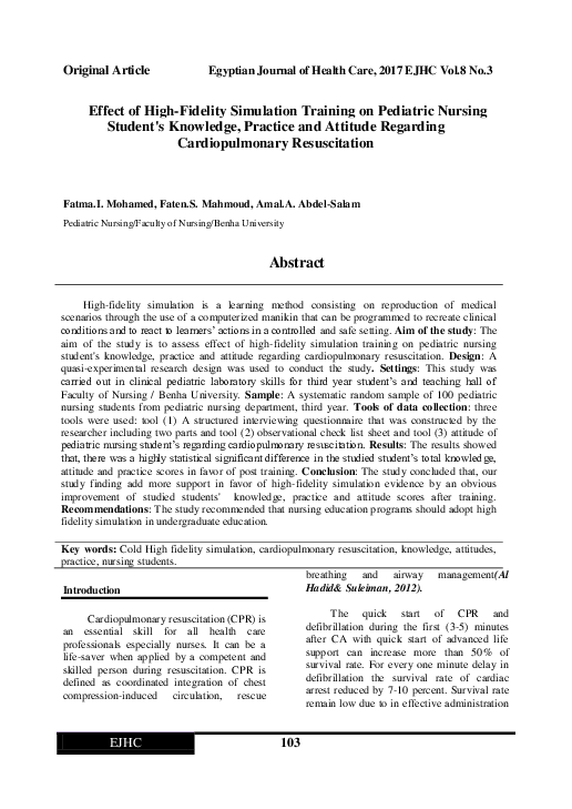 (PDF) The Effect of High-Fidelity Simulation Training on Medical-Surgical Graduate Nurses ...