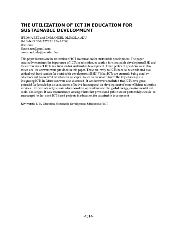 (PDF) The Utilization of ICT in Education for Sustainable Development