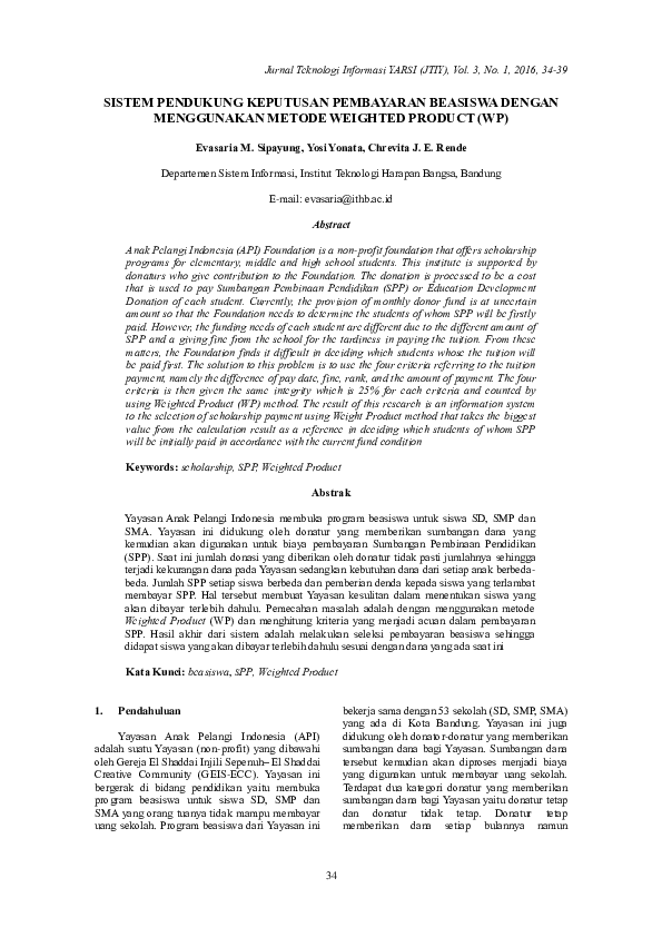 Pdf Sistem Pendukung Keputusan Pembayaran Beasiswa Dengan Menggunakan
