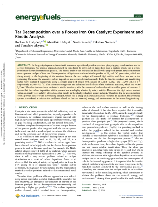 (PDF) Tar Decomposition over a Porous Iron Ore Catalyst: Experiment and ...