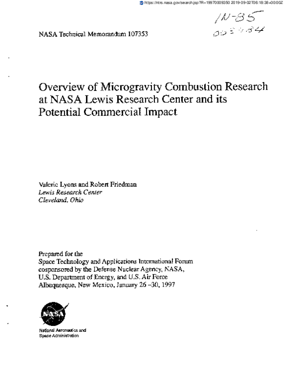 (PDF) Overview of microgravity combustion research at NASA Lewis ...
