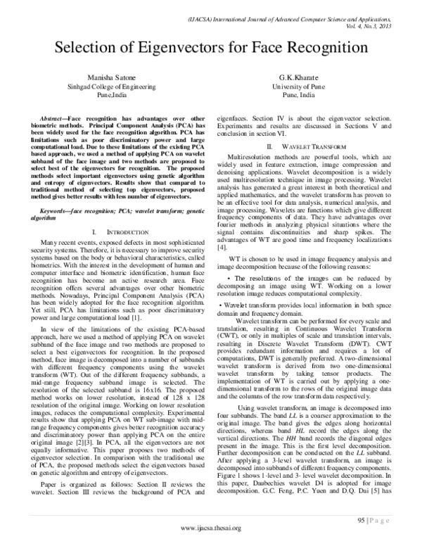 (PDF) Selection of Eigenvectors for Face Recognition