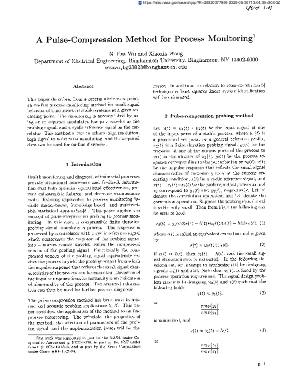 Pdf A Pulse Compression Method For Process Monitoring N Wu