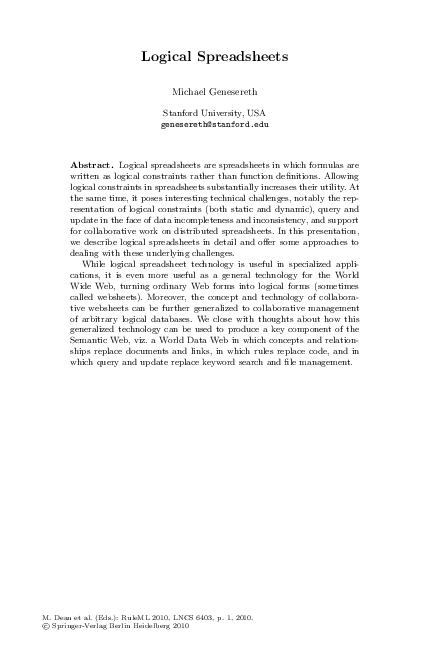 (PDF) Logical Spreadsheets