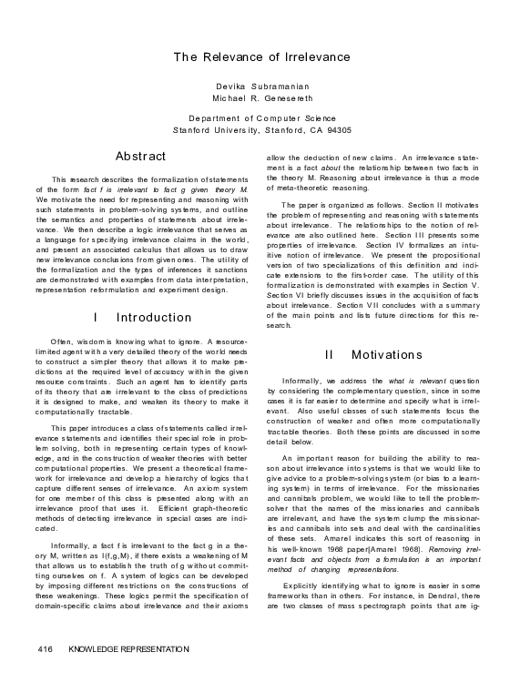 (PDF) The relevance of irrelevance | Michael Genesereth - Academia.edu