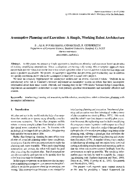 (PDF) Assumptive planning and execution: A simple, working robot ...