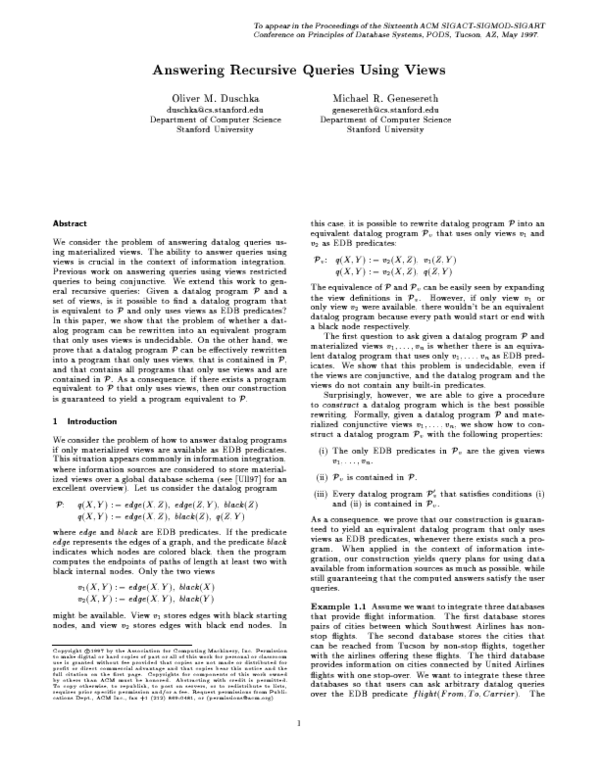 (PDF) Recursive Query Answering via Views