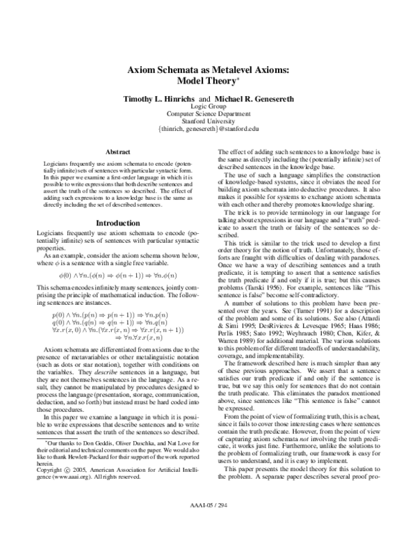 (PDF) Axiom Schemata as Metalevel Axioms: Model Theory