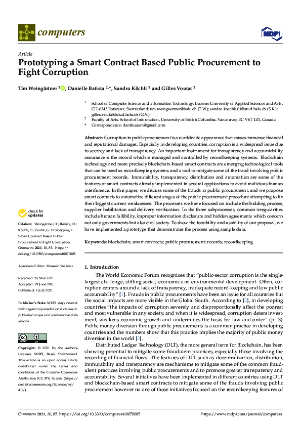 (PDF) Prototyping a Smart Contract Based Public Procurement to Fight ...