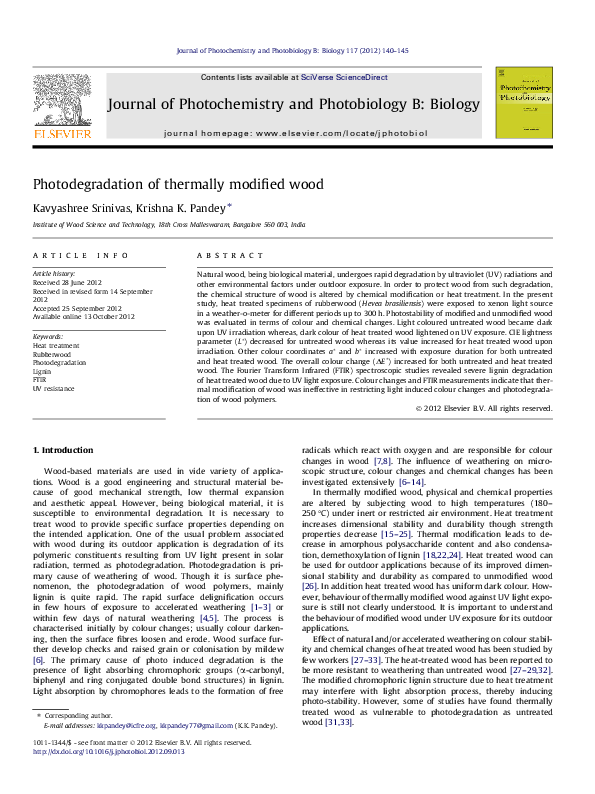 (PDF) Photodegradation of thermally modified wood