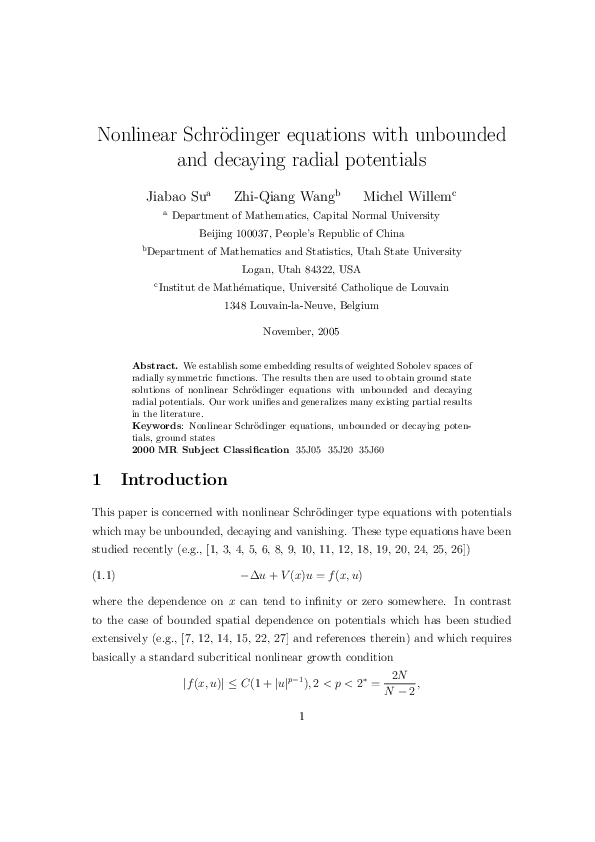(PDF) Nonlinear Schrödinger Equations with Unbounded and Decaying ...