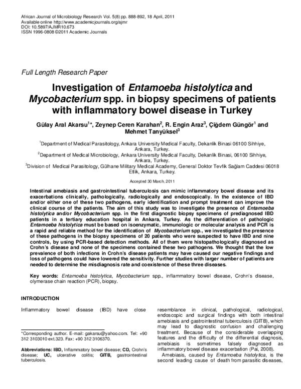 (PDF) Investigation of Entamoeba histolytica and Mycobacterium spp. in ...