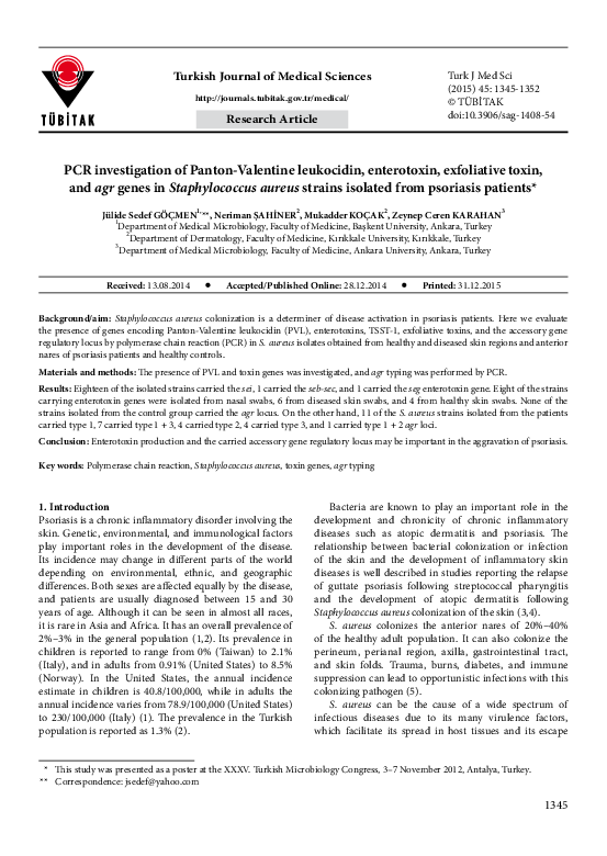 (PDF) PCR investigation of Panton-Valentine leukocidin, enterotoxin ...