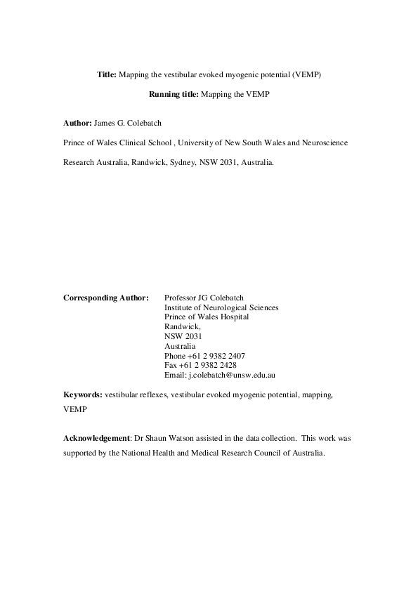 (PDF) Mapping the vestibular evoked myogenic potential (VEMP)