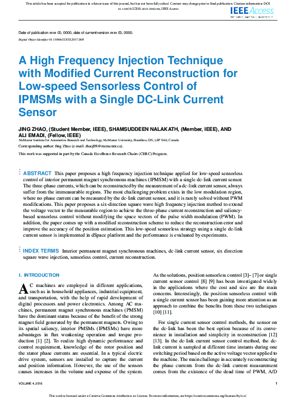 (PDF) A High Frequency Injection Technique with Modified Current ...