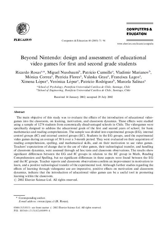 (PDF) Beyond Nintendo: Design and Assessment of Educational Video Games ...