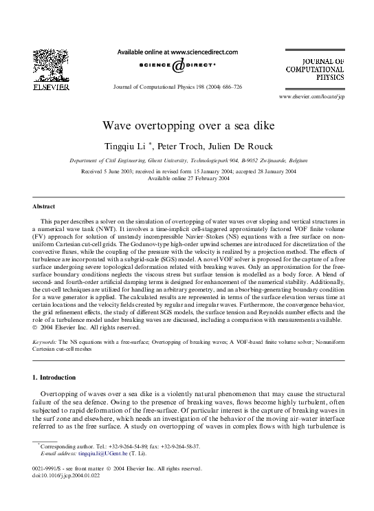 (PDF) Wave overtopping over a sea dike