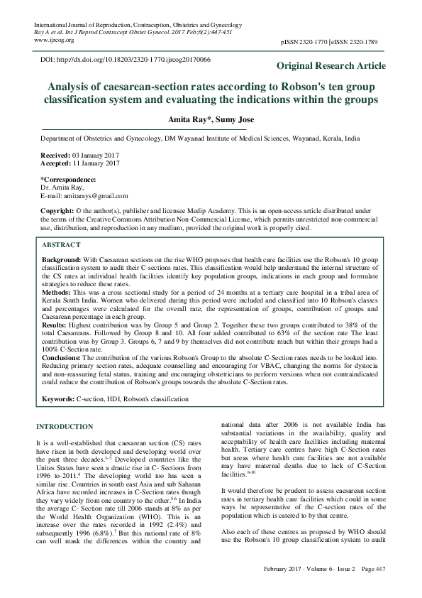 (PDF) Analysis of Caesarean-Section rates according to Robson's ten ...