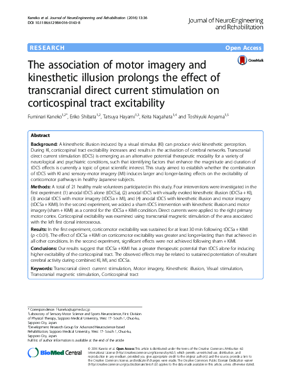 (PDF) The association of motor imagery and kinesthetic illusion prolongs the effect of ...