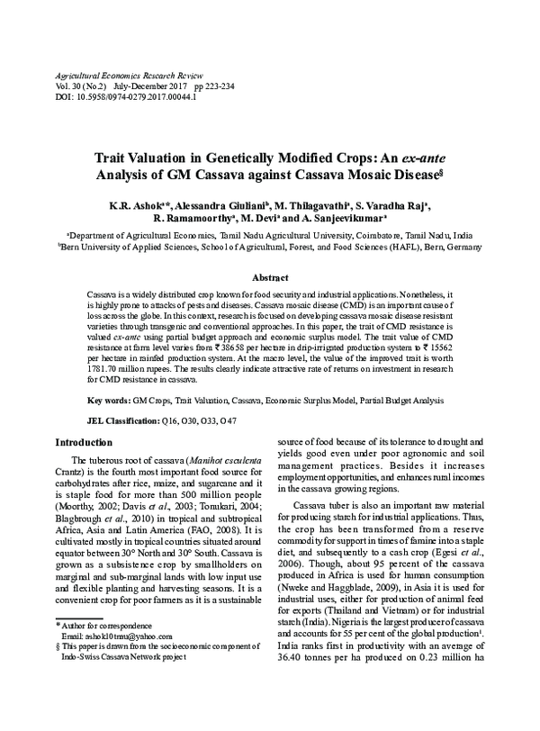(PDF) Trait Valuation in Genetically Modified Crops: An ex-ante ...