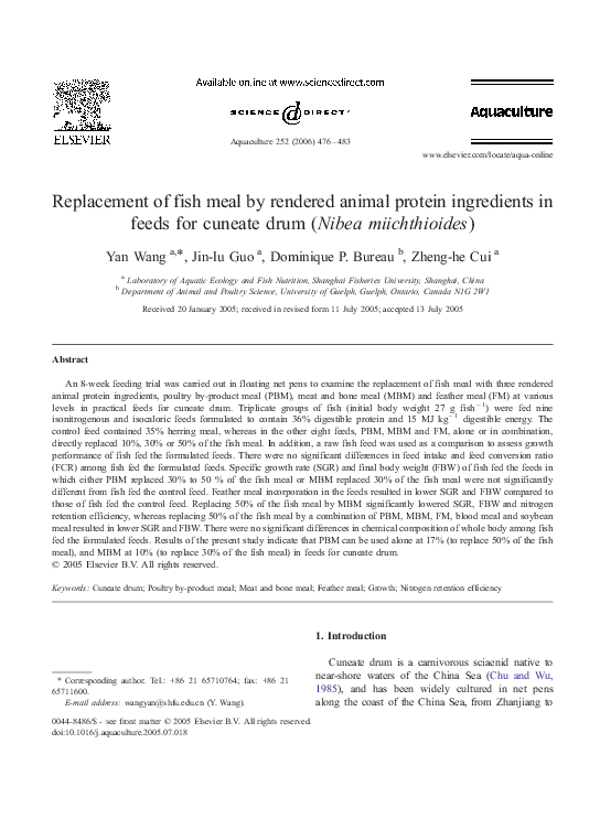 (PDF) Replacement of fish meal by rendered animal protein ingredients ...