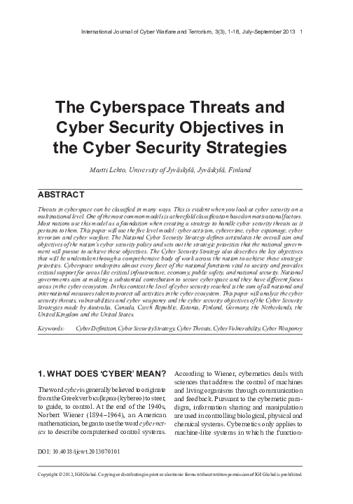 (PDF) The Cyberspace Threats and Cyber Security Objectives in the Cyber ...