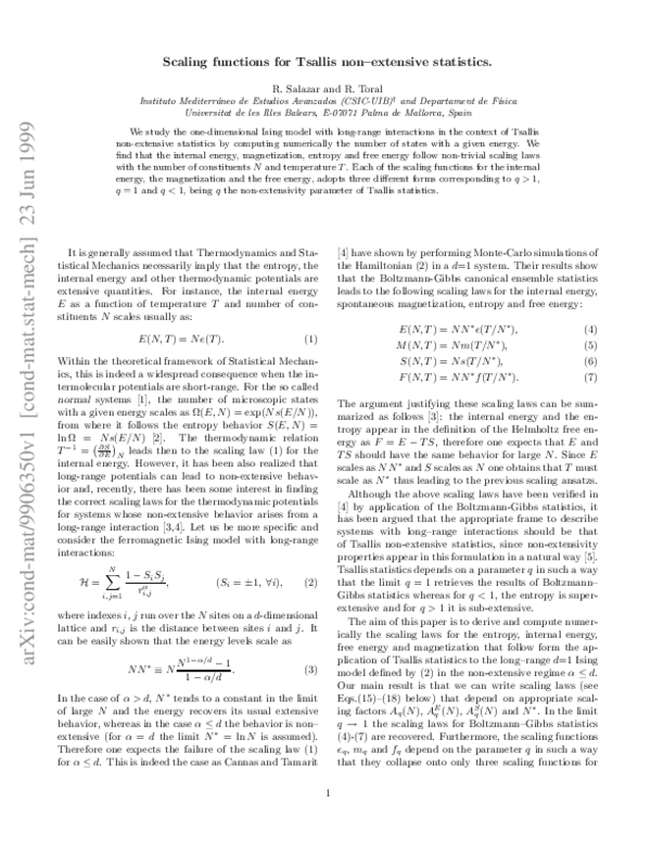 (PDF) Scaling functions for Tsallis non--extensive statistics