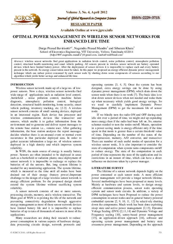 (PDF) Power Management in Wireless Sensor Networks