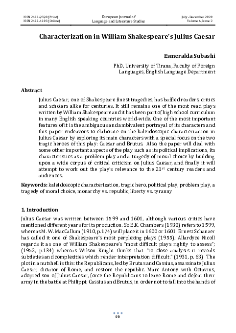 (PDF) Characterization in William Shakespeare’s Julius Caesar