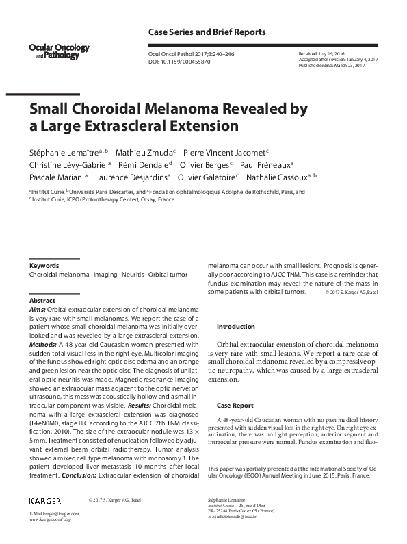 (PDF) Small Choroidal Melanoma Revealed by a Large Extrascleral Extension