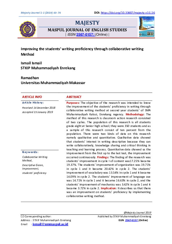 (PDF) Improving the students’ writing proficiency through collaborative writing Method