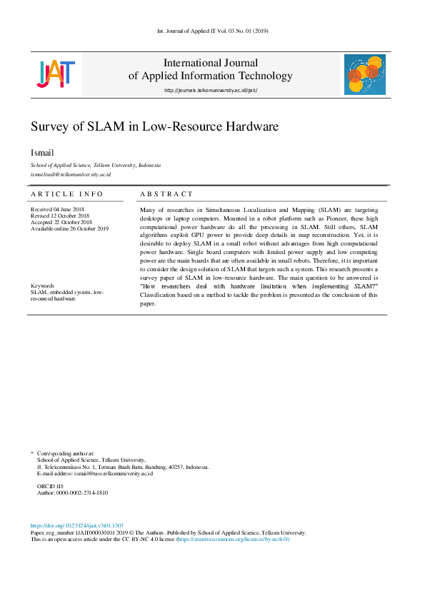 (PDF) Survey of SLAM in Low-Resourced Hardware | ISMAIL DREGS 2006 ...