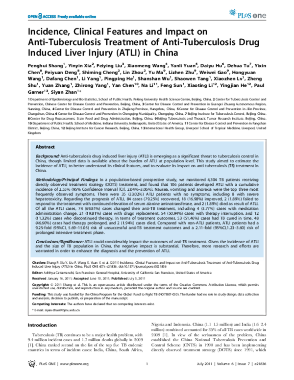 (PDF) Incidence, clinical features and impact on anti-tuberculosis treatment of anti ...